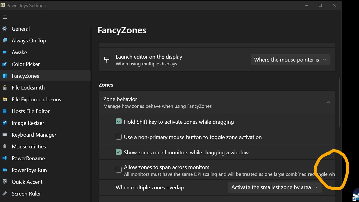 FancyZones: "Allow zone to span across monitors" Setting behavior ...