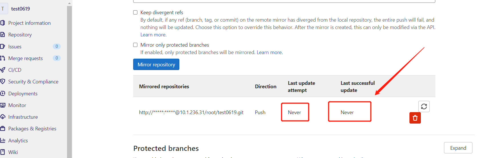 Update Mirroring Repositories has no effect When I called method ProjectApi. createRemoteMirror ...