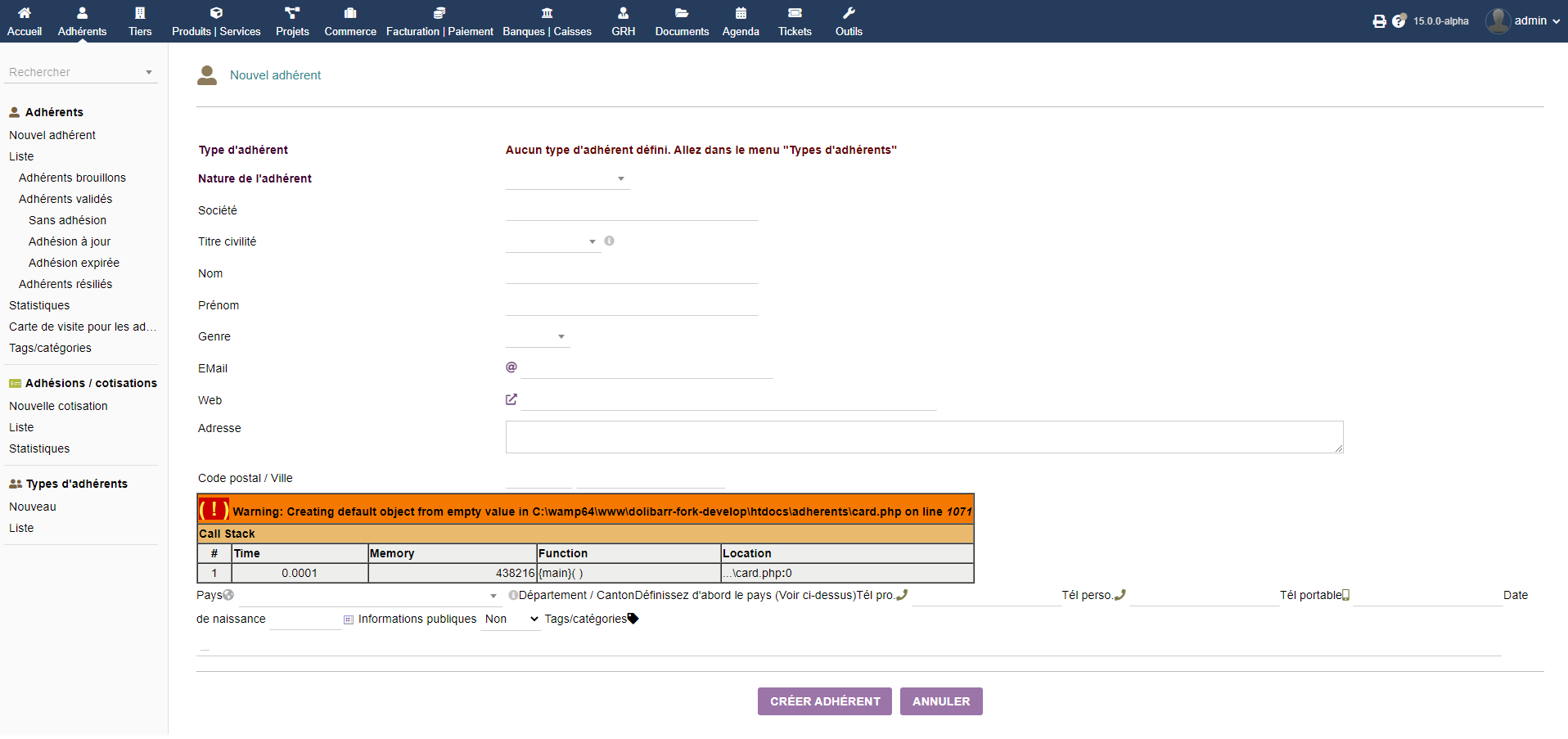 Error on the creation of a new member · Issue #19112 · Dolibarr/dolibarr · GitHub