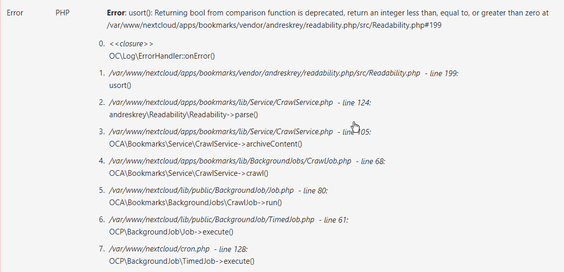 Bookmarks + PHP8.0 breaks cron jobs · Issue #1548 · nextcloud/bookmarks · GitHub