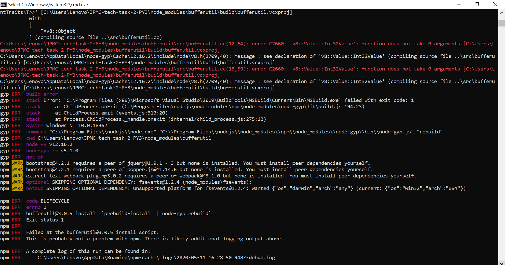 ERROR IN NPM INSTALL · Issue #104 · insidesherpa/JPMC-tech-task-2 · GitHub