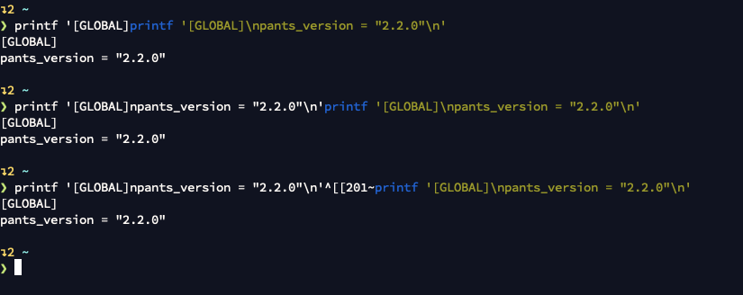If using tmux, when pasted string that starts with "printf" or "echo ...