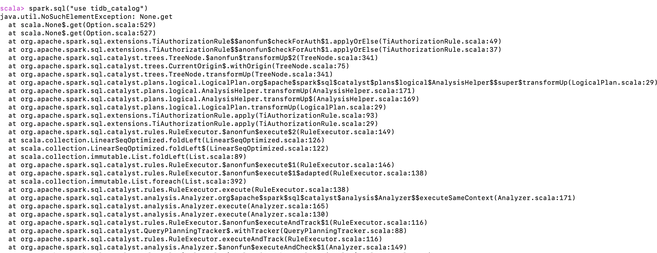 [BUG] use catalog error · Issue #2221 · pingcap/tispark · GitHub