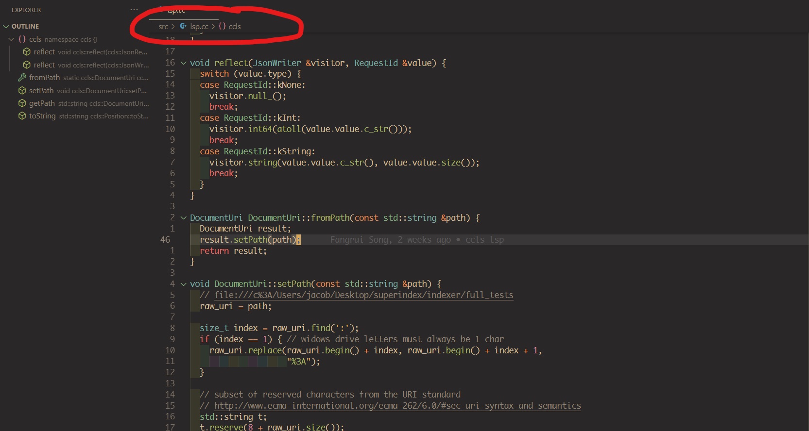 Method's name doesn't display properly in Vscode's breadcrumbs · Issue ...