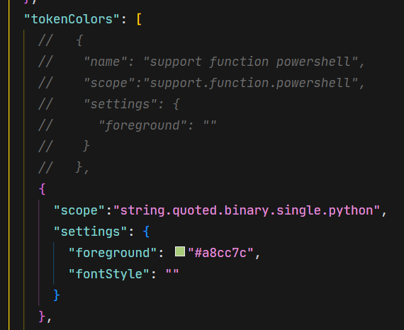 The color decoration in Color Theme Extension json file do not appear ...