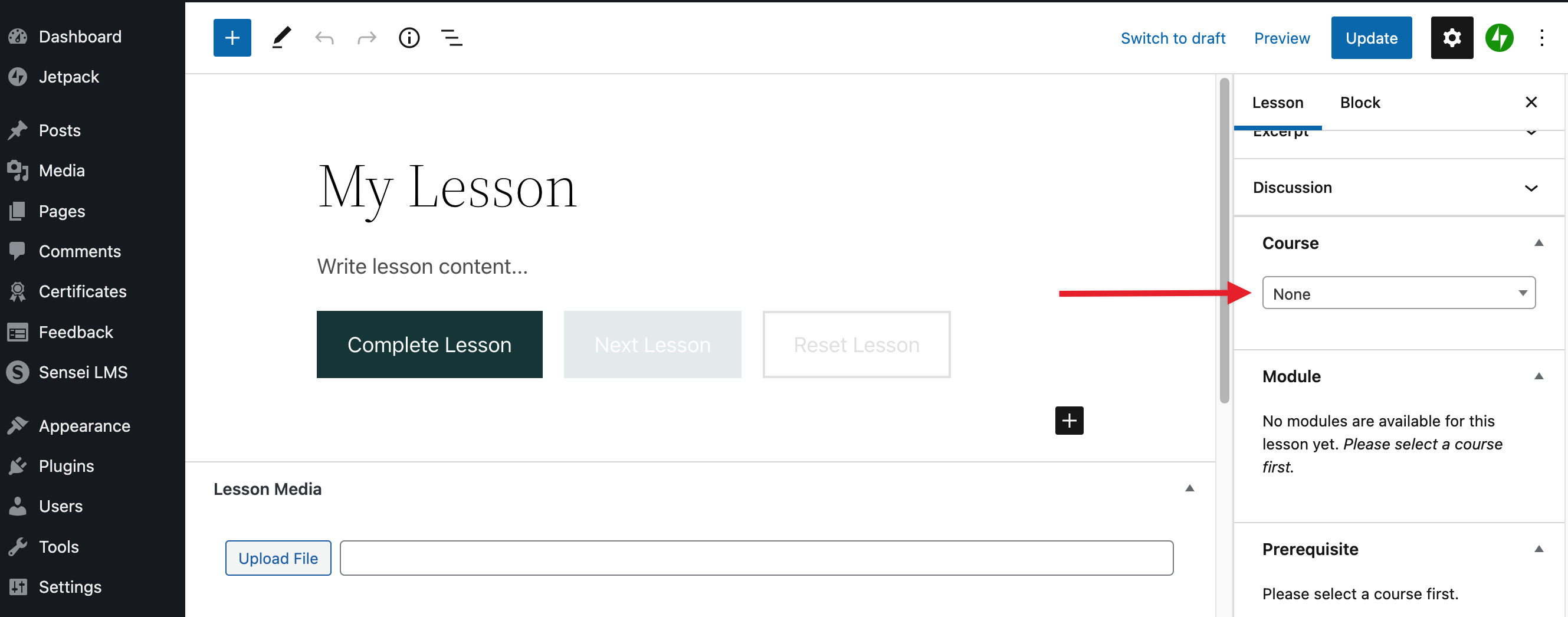 Option to add created lesson from the Course editor · Issue #5360 · Automattic/sensei · GitHub