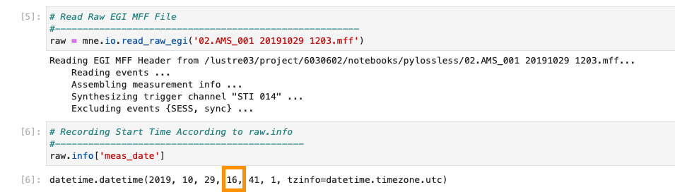 raw object meas_date is moderated by time zone of the computer reading the EEG file (from an EGI ...