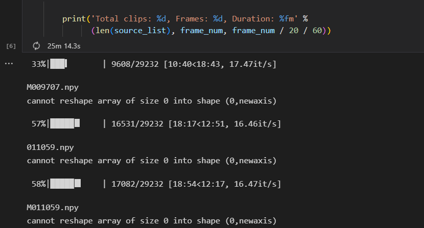 cannot reshape array of size 0 into shape (0,newaxis) · Issue #15 · EricGuo5513/HumanML3D · GitHub