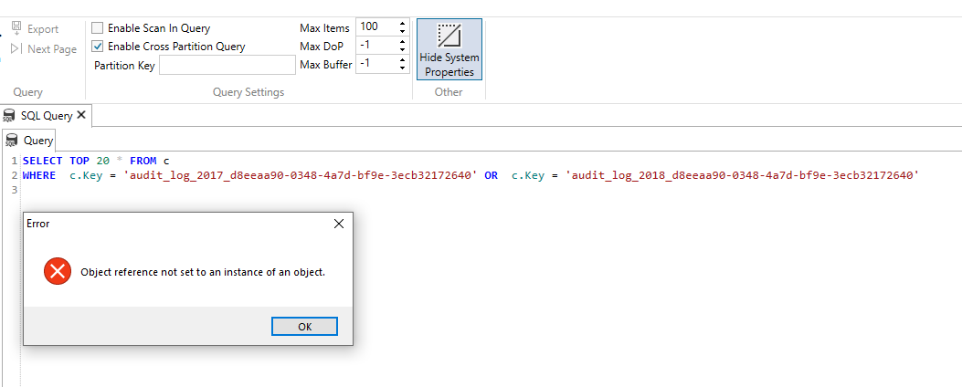Cross Partition Query. Null Reference Exception · Issue #45 · sachabruttin/CosmosDbExplorer · GitHub