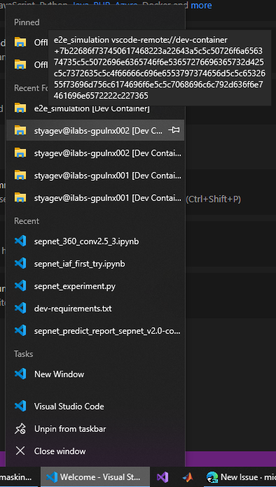 Missing info from the "Recent Workspaces and Folders" section in the taskbar context menu ...