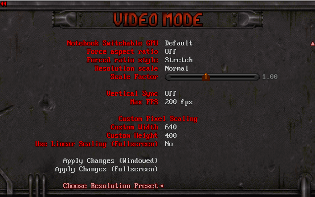 Bug Resolution Resets To 640x400 When Setting A Custom Fullscreen Res In Video Options · Issue