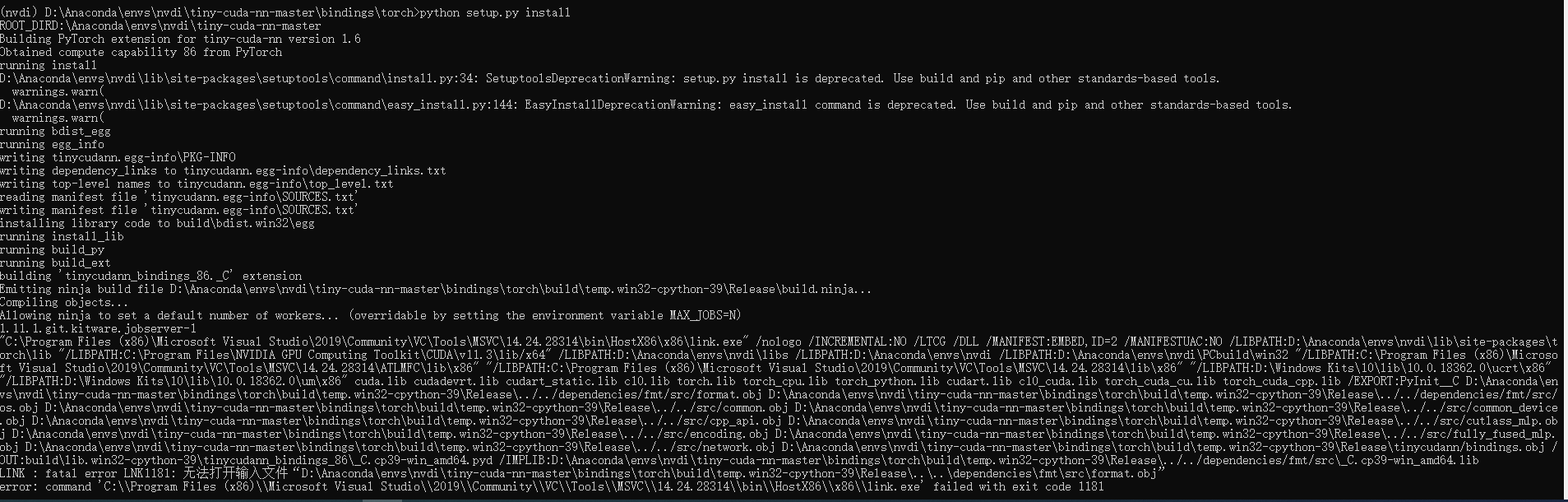 Compilation Failed On Windows Platform:link Fatal Error Lnk1181 无法打开输入文件“d Anaconda Envs