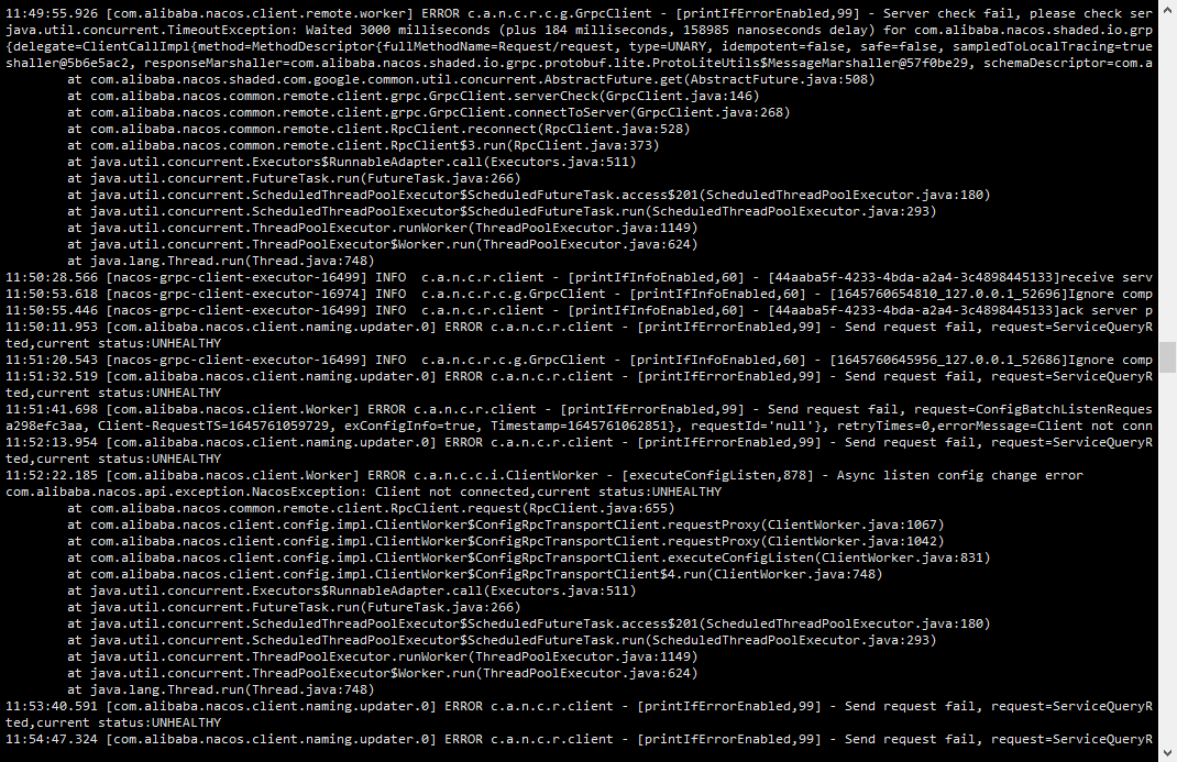 NacosException: Client not connected,current status:UNHEALTHY · Issue #7840 · alibaba/nacos · GitHub