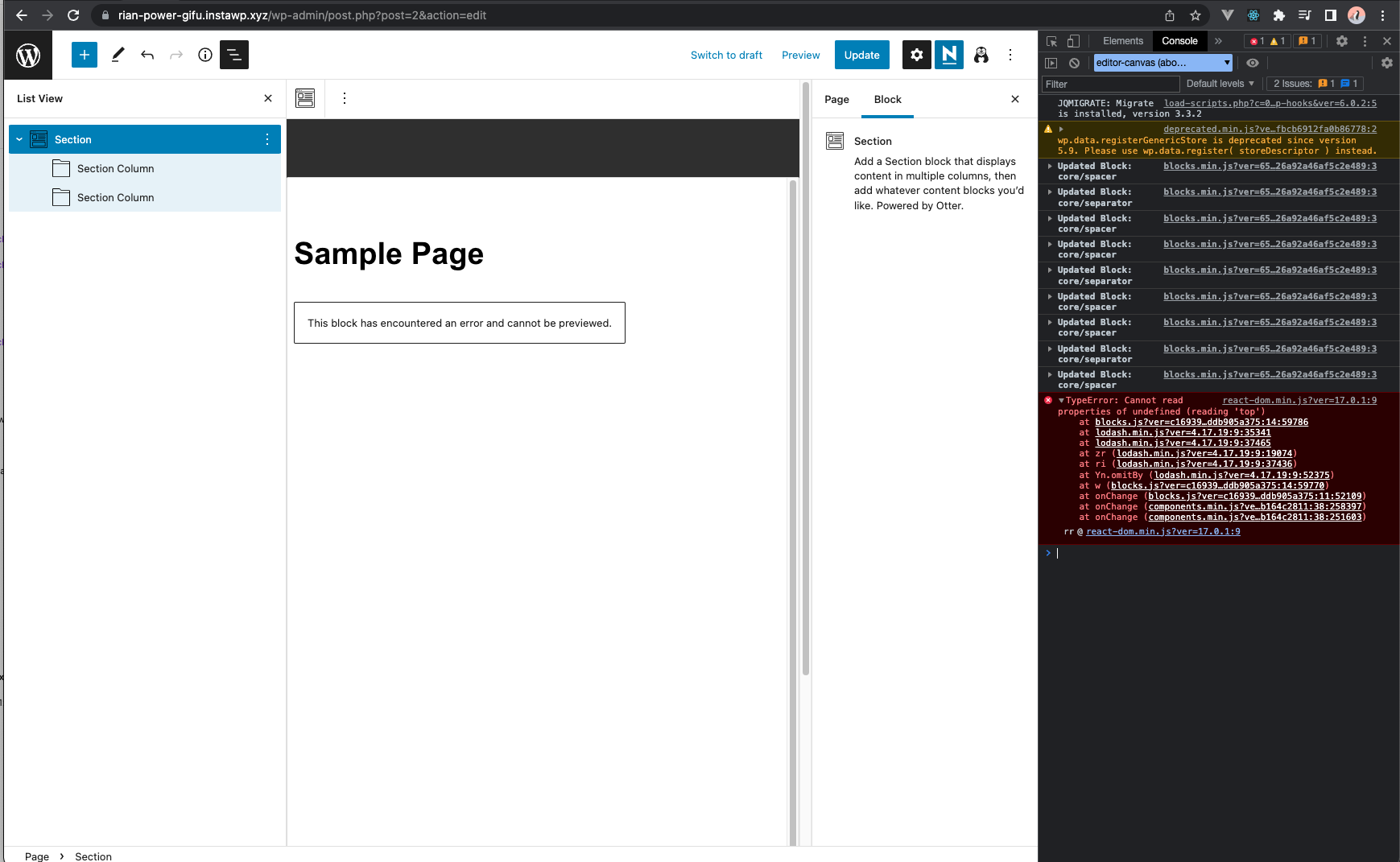 Adjust Padding on Tablet will crash the Section Block · Issue #1194 · Codeinwp/otter-blocks · GitHub