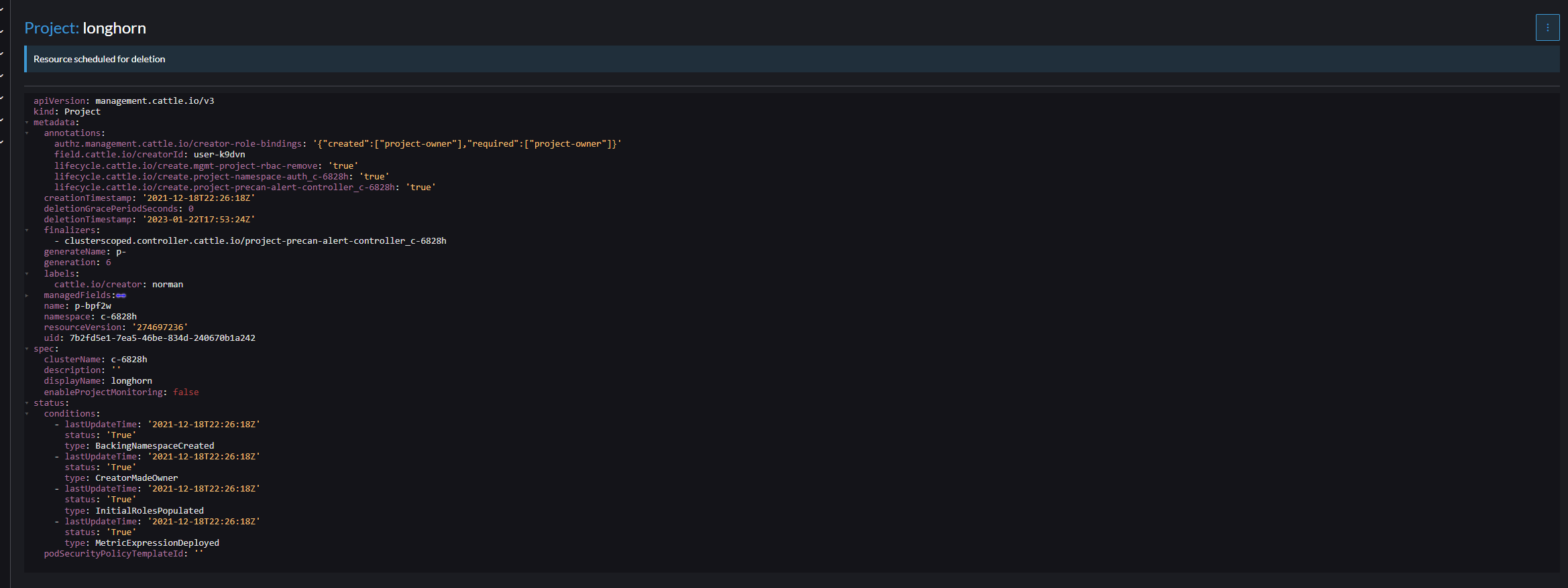 [BUG] rancher web ui project delete not working · Issue #40482 · rancher/rancher · GitHub