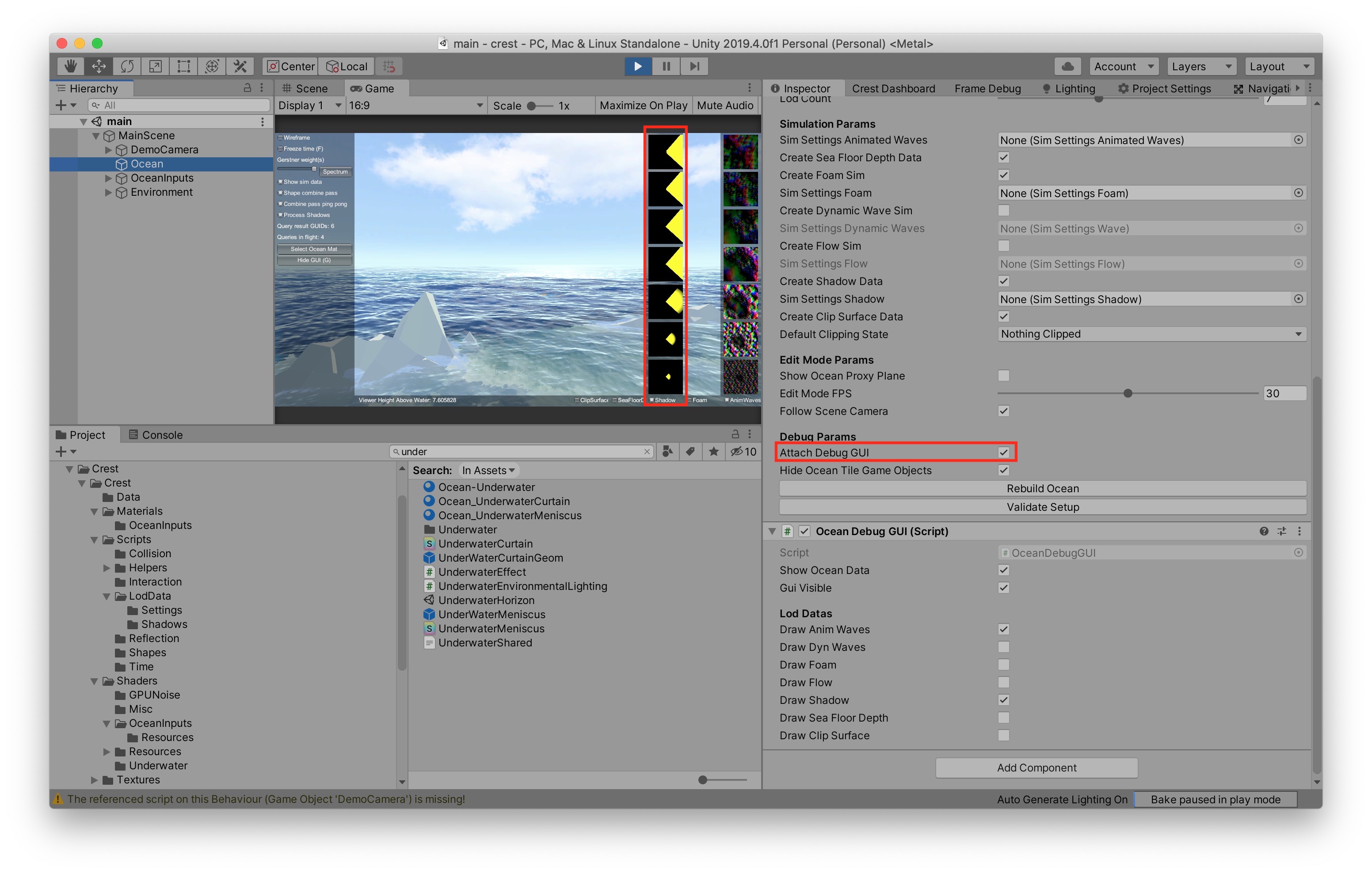Odd shadow seemingly caused by underwater effects. · Issue #636 · wave-harmonic/crest · GitHub