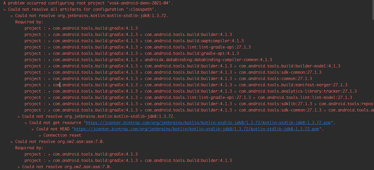 在Gradle编译的时候报错误 · Issue #135 · alphacep/vosk-android-demo · GitHub