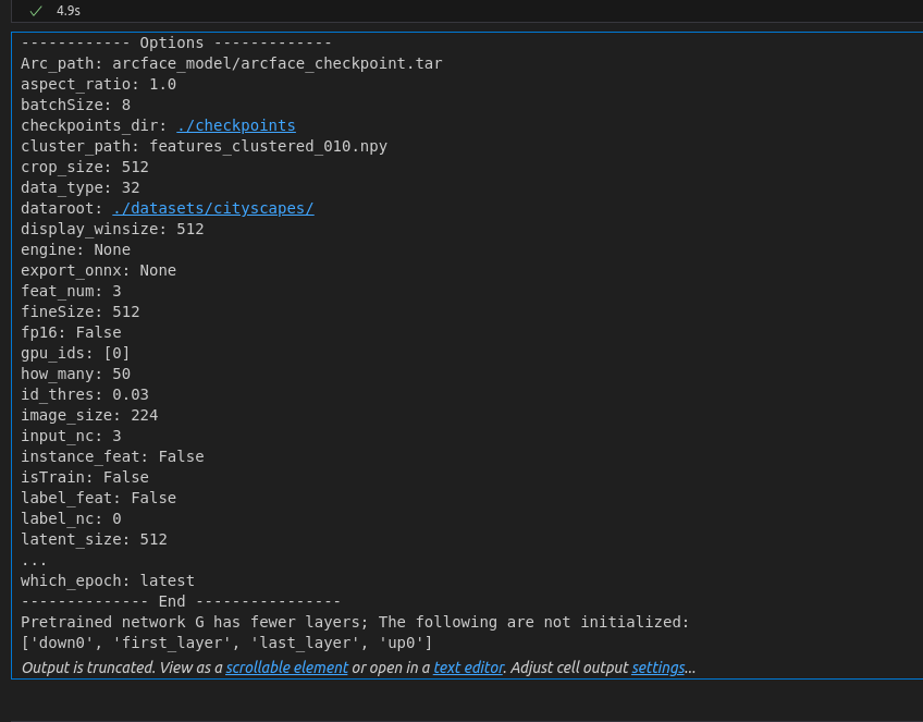 Pretrained network G has fewer layers; The following are not initialized: ['down0', 'first_layer ...