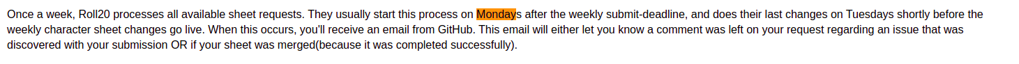 [Roll20] Update Schedule · Issue #8709 · Roll20/roll20-character-sheets · GitHub