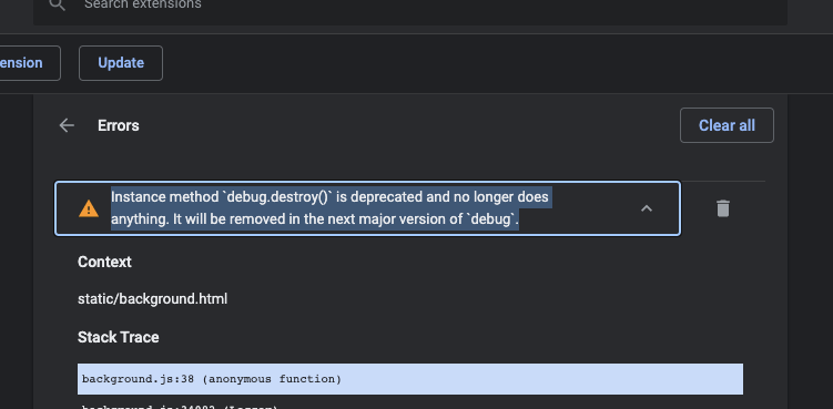 ilp-logger: `debug.destroy()` is deprecated / removed next major ...
