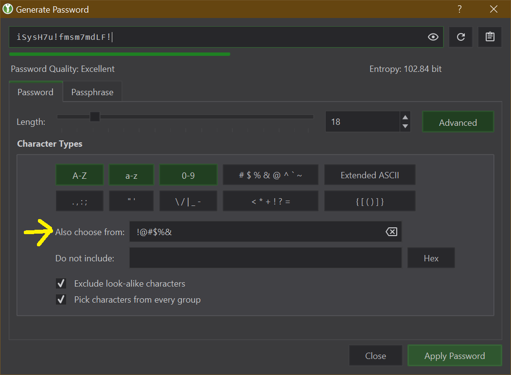 add 'Custom characters' for password generator · Issue #1794 · PhilippC/keepass2android · GitHub