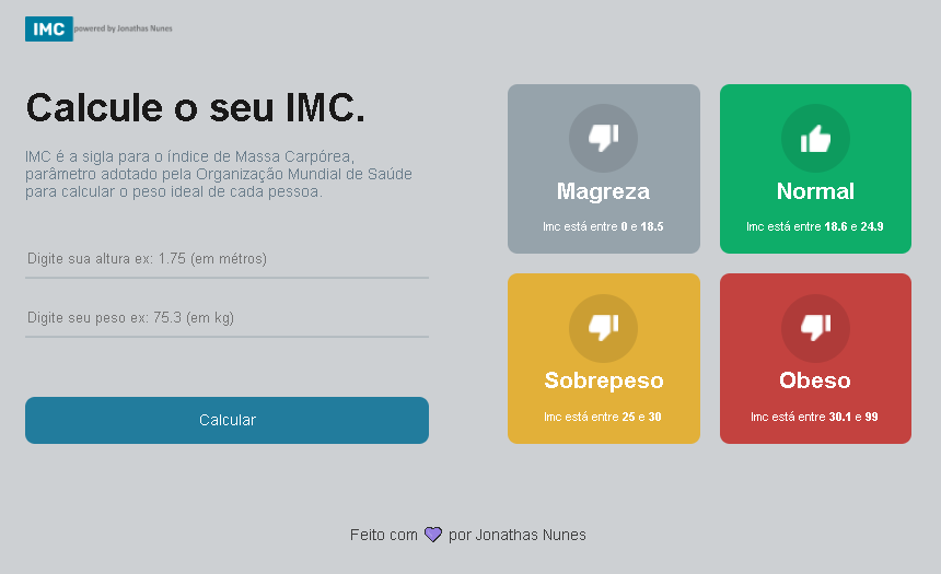 GitHub - jonathasn15/Imc-Calc_ReactJs: A Calculadora trata-se de uma ...