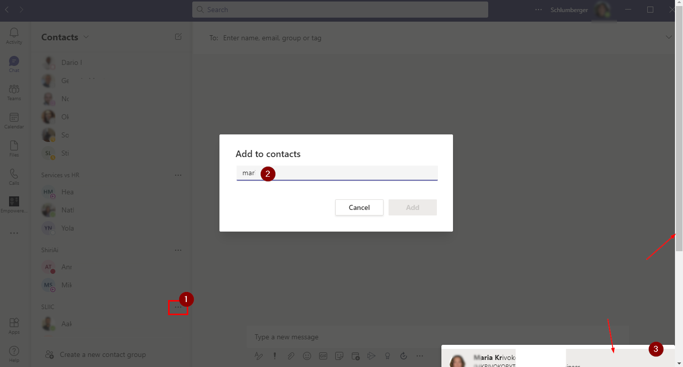 Teams contacts - GUI for adding people into Contacts groups is broken ...
