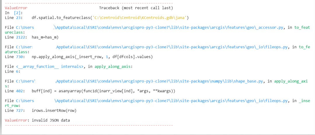 ArcPro 2.7 failing to execute sdf.spatial.to_featureclass() · Issue #890 · Esri/arcgis-python ...