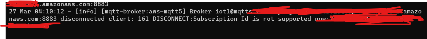 Received "DISCONNECT:Subscription Id is not supported now" when using mqtt5 with AWS IoT · Issue ...