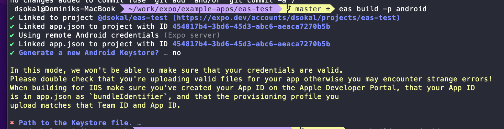 "Linked app.json to project with ID ..." printed twice · Issue #1296 · expo/eas-cli · GitHub