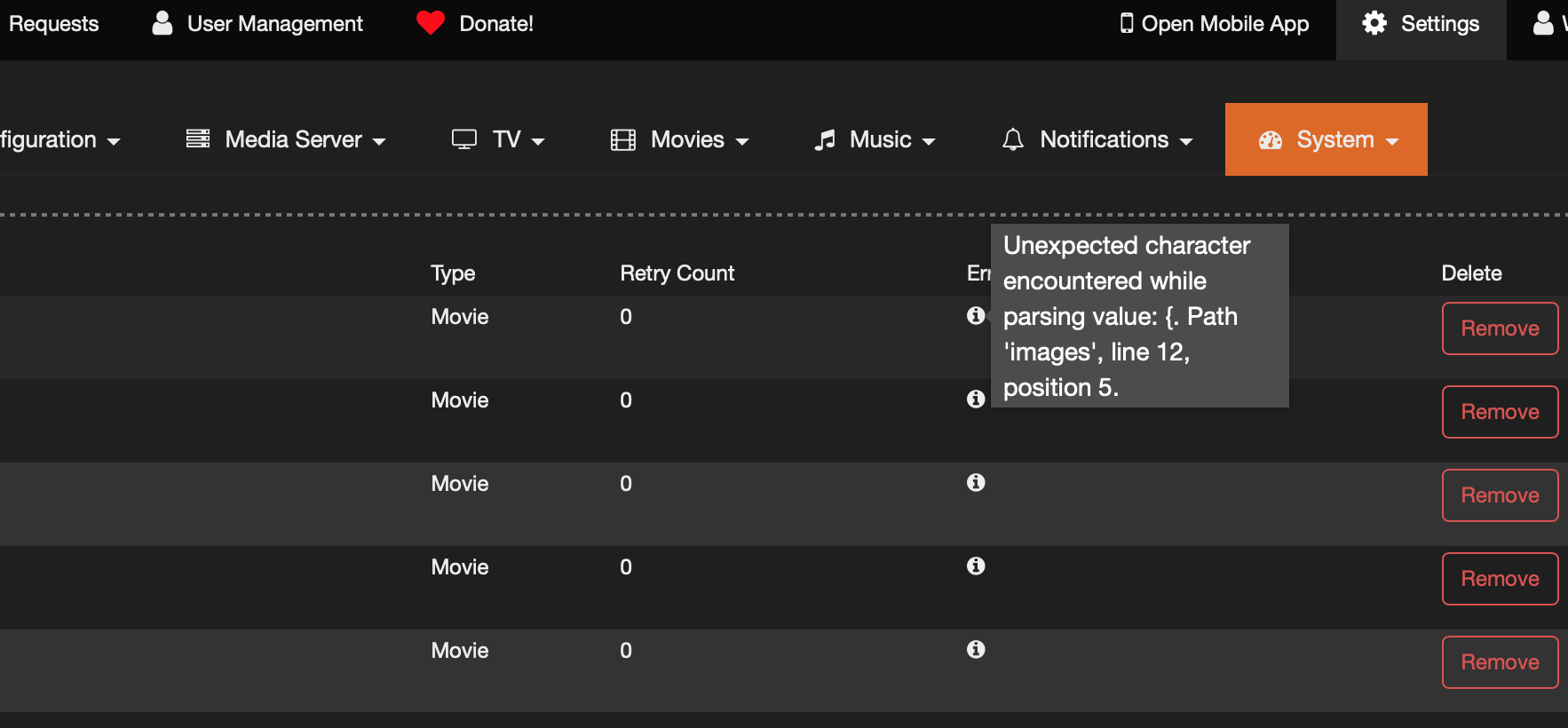 Ombi error while requesting. · Issue #3555 · Ombi-app/Ombi · GitHub