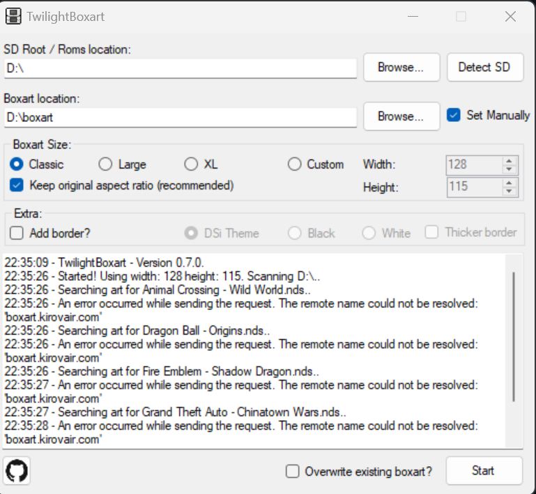 An error occurred while sending the request. The remote name could not be resolved: 'boxart ...