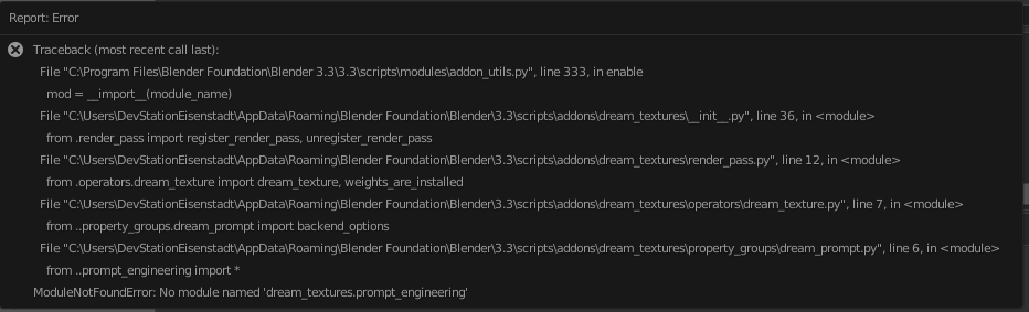 ModuleNotFoundError: No module named 'dream_textures.prompt_engineering' · Issue #372 · carson ...