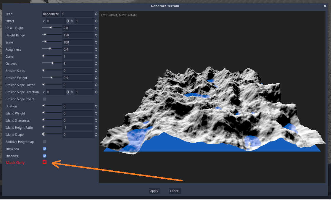 Apply terrain Generation only to a masked region of terrain (for multi-biome / multi type ...
