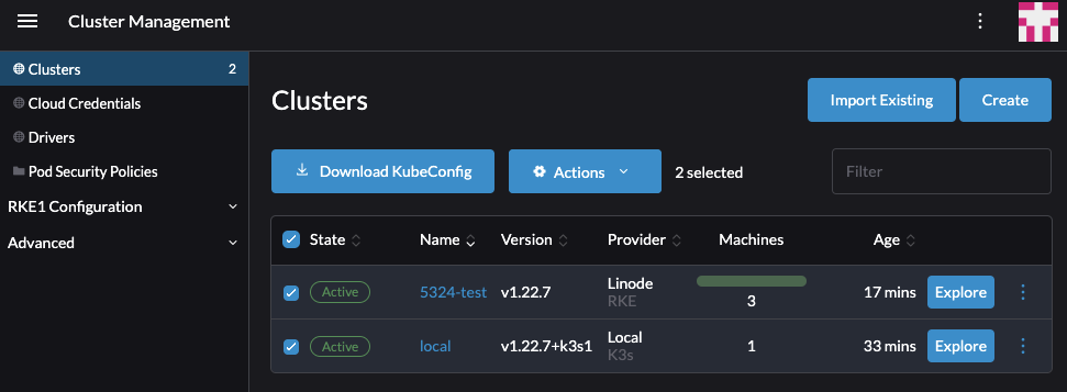 Odd bulk action button visibility behaviour · Issue #5324 · rancher/dashboard · GitHub