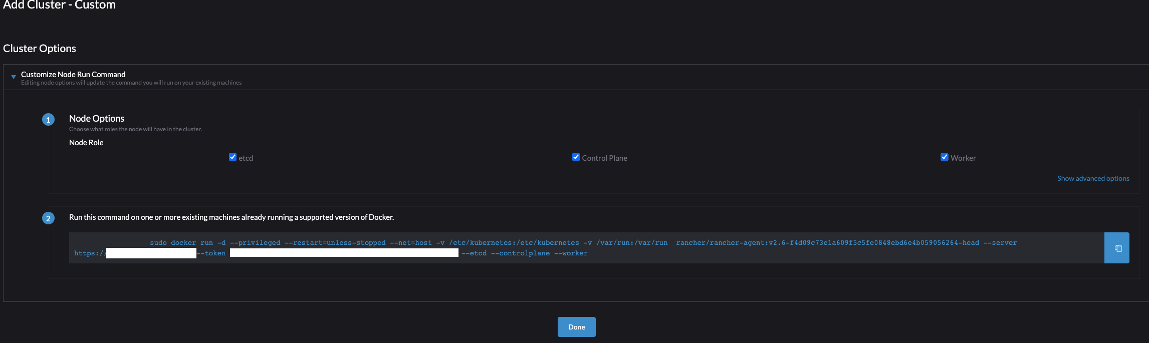 When provisioning an RKE1 custom cluster, provide a visual indication that a user has clicked ...