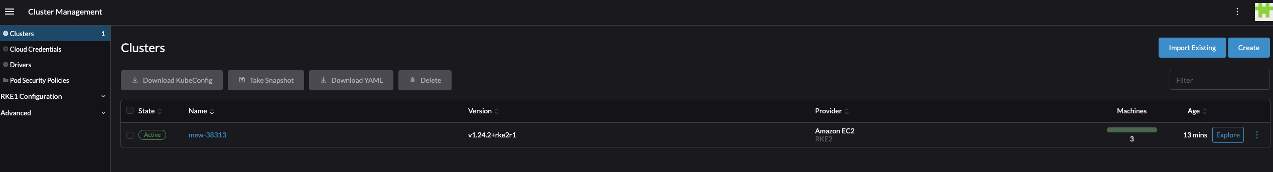 When provisioning a downstream RKE2 node driver cluster, Rancher logs show `Secret name is empty ...
