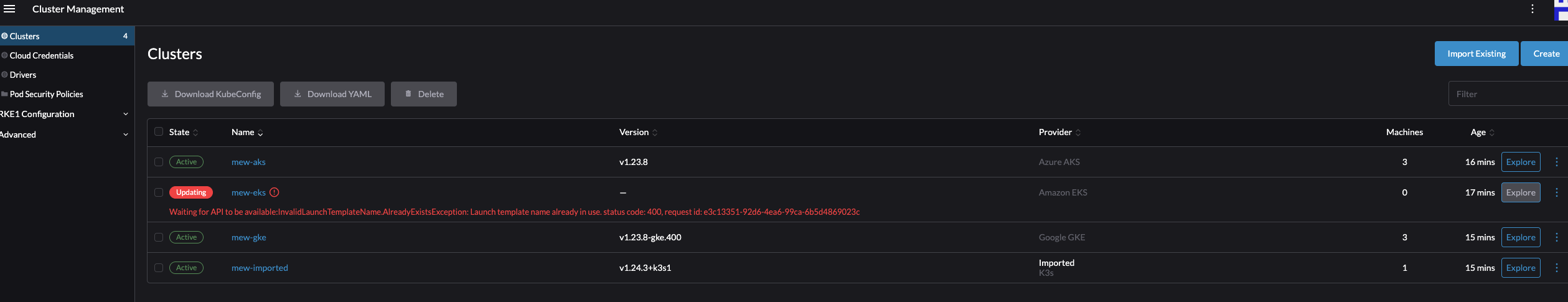 Provisioning hosted clusters incorrectly show as `Imported` in the `Provider` column in Cluster ...