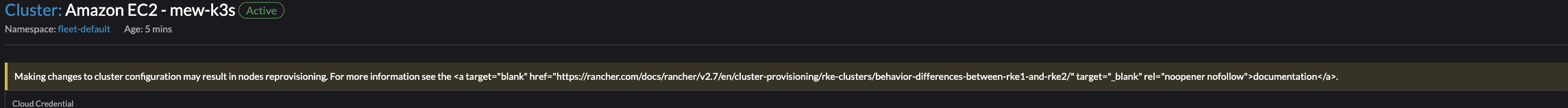 When editing a RKE2/K3s cluster configuration, the `documentation` hyperlink is exposed as HTML ...