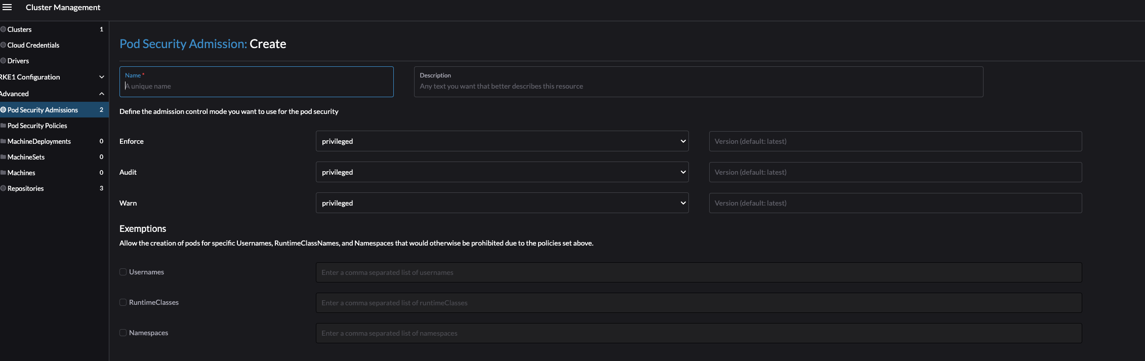 Add PSA custom resource in Cluster Manager · Issue #7677 · rancher/dashboard · GitHub