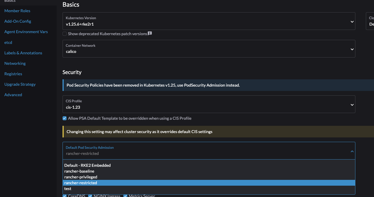 PSA: Update PSA default · Issue #8032 · rancher/dashboard · GitHub