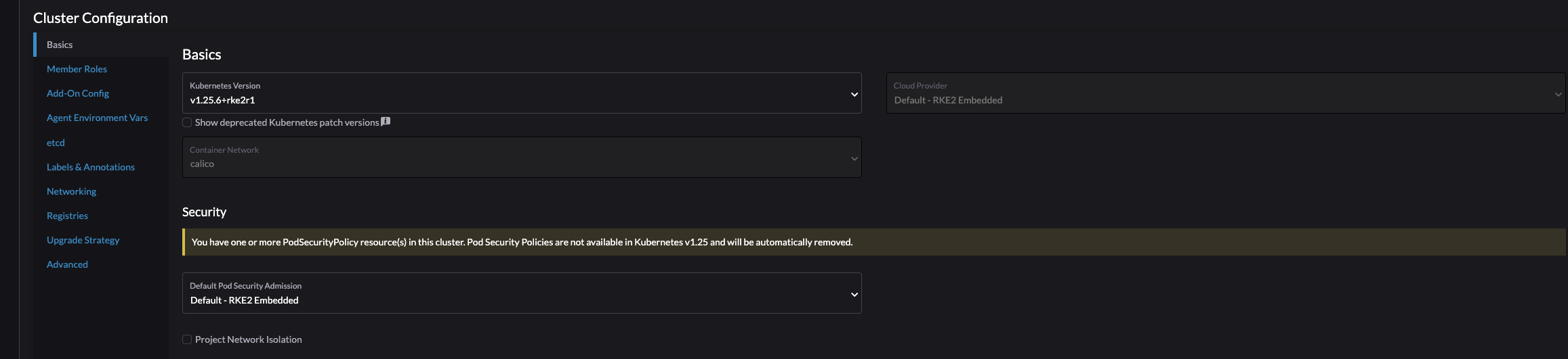 Add a warning alert when migrating to 1.25 if they have PSPs. · Issue #7553 · rancher/dashboard ...