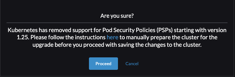 Alert users when upgrading imported RKE2 cluster from k8s =1.25 · Issue #8124 · rancher ...