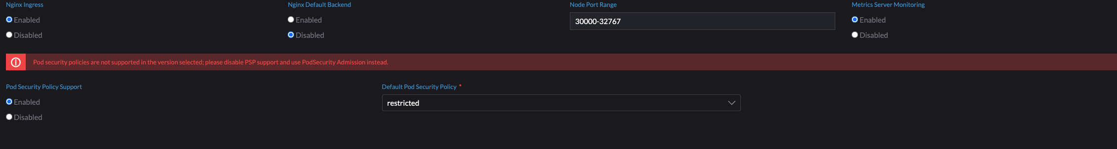 When upgrading RKE1 v1.24/v1.23 cluster with PSP objects to v1.25, remove the second banner `The ...
