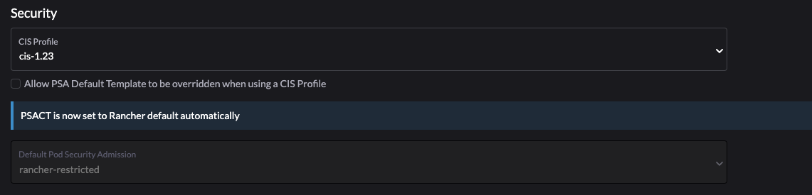 PSA verbiage in the RKE2 v1.25 custom cluster page is inconsistent with one another and causes ...