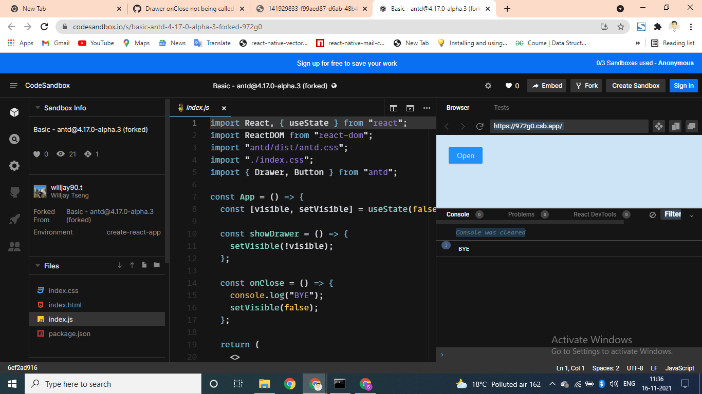 Drawer Onclose Not Being Called · Issue 32845 · Ant Designant Design · Github 