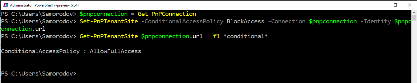 [BUG] Set-PnPTenantSite -ConditionalAccessPolicy Does Not Work · Issue #231 · pnp/powershell ...