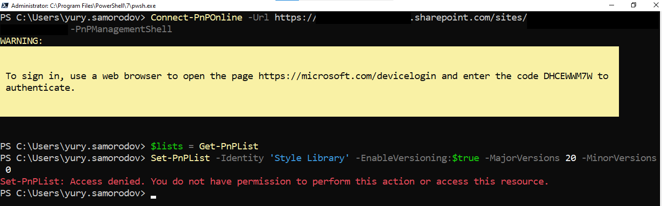 [BUG] Set-PnPList: Access denied. You do not have permission to perform this action or access ...