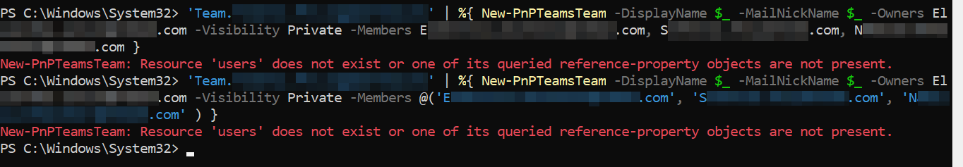 [BUG] New-PnPTeamsTeam: Resource 'users' does not exist or one of its queried reference-property ...