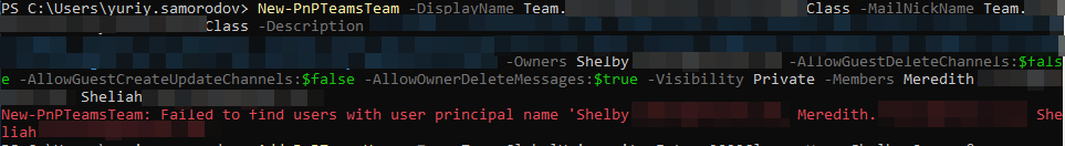 [BUG] New-PnPTeamsTeam: Failed to find users with user principal name · Issue #1899 · pnp ...